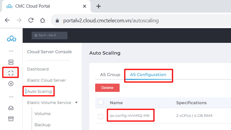 Khởi tạo Auto Scaling (AS) Configuration | CMC Cloud